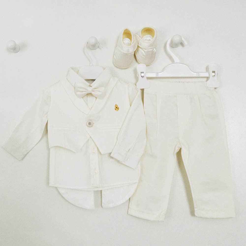 Pugi Baby 2040 Şal Yaka Erkek Bebek Mevlüt Takımı Krem | İlke Bebe